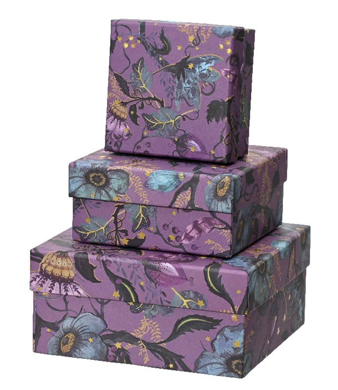 Paarse geschenkdozen flowers (set van 3) - Decoma.nl