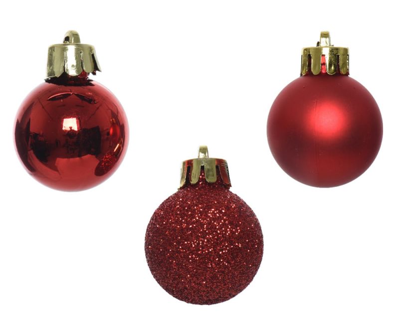 Rode kerstballen 3 cm assorti (14 stuks) - Decoma.nl